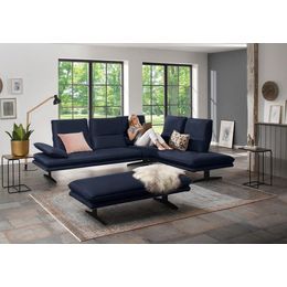 Ecksofa W.Schillig "broadway, Designsofa, toller Sitzkomfort, zeitlos, elegant, L-Form", blau (blau z59), B:284cm H:94cm T:224cm, Longlife Xtra-Leder Z59: Glattleder mit modischer Pr&auml;gung. Hautst&auml;rke 0, 9 - 1, 1 mm, Sofas, Ecksofa, Sitztiefenverstellung, Kopfteil- & Seitenteilverstellung, Breite 284cm