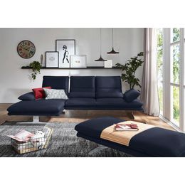 Ecksofa W.Schillig "broadway, Designsofa mit tollem Sitzkomfort, L-Form", blau (blau z59), B:291cm H:94cm T:164cm, Longlife Xtra-Leder Z59: Glattleder mit modischer Pr&auml;gung. Hautst&auml;rke 0, 9 - 1, 1 mm, Sofas, Ecksofa, Sitztiefenverstellung, Kopfteil- & Seitenteilverstellung, Breite 291cm