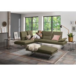 Ecksofa W.Schillig "broadway, Designsofa, mit tollem Sitzkomfort, L-Form", gr&uuml;n (camouflage z69), B:284cm H:94cm T:224cm, Longlife Xtra-Leder Z69: Das feinnarbige, gedeckte Softleder Z69 besticht durch seine au&szlig;ergew&ouml;hnliche Weichheit im trendigen &raquo;Vintage-Look&laquo;, Hautst&auml;rke 0, 9 - 1, 1 mm, Sofas, Ecksofa, Sitztiefenverstellung, Kopfteil- & Seitenteilverstellung, Breite 284cm