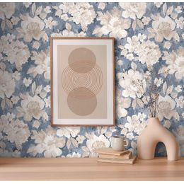 A.S. Création Vliestapete A.S. CRÉATION "Aquarell Dreams Blumen-Tapete Mustertapete Aquarellfarben Blumen", blau (blau,beige,creme), B:0,53m H:0,02m L:10,05m, Vlies, Tapeten, Vliestapete Landhaus für Schlafzimmer Küche Wohnzimmer Blumen Design