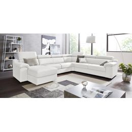 Wohnlandschaft Calia italia "CS_Mambo, U-Form, Familiensofa, bequem und zeitlos", beige (creme), B:360cm H:98cm T:286cm, Sofas, in Leder, inklusive Kopfteilverstellung