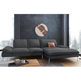 Ecksofa W.Schillig "enjoy&MORE, Designsofa, bequem, zeitlos und elegant, L-Form", schwarz (schwarz z59), B:340cm H:87cm T:185cm, Chenille-Flachgewebe R66 (85% Polyester, 15% Nylon);Longlife Xtra-Leder Z59: Glattleder mit modischer Pr&auml;gung. Hautst&auml;rke 0, 9 - 1, 1 mm;Stoff S37 (100% Polyester), Sofas, Ecksofa, mit Sitztiefenverstellung, F&uuml;&szlig;e silber matt, Breite 340 cm