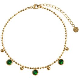 Fußkette mit Anhänger Firetti "Schmuck Geschenk Körperschmuck Kreise Kugeln", gold (gelbgoldfarben, grün, grün), Fußketten, Edelstahl, mit Zirkonia (synth.)