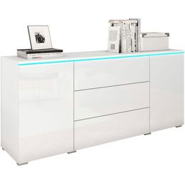 Sideboard Inosign "VERA, grifflos", weiß (weiß, weiß hochglanz), B:150cm H:67,9cm T:39,5cm, Sideboards, verstellbare Einlegeböden, Wahlweise mit oder ohne Beleuchtung