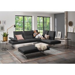 Ecksofa W.Schillig "broadway, Designsofa, mit tollem Sitzkomfort, L-Form", grau (anthrazit z69), B:284cm H:94cm T:224cm, Longlife Xtra-Leder Z69: Das feinnarbige, gedeckte Softleder Z69 besticht durch seine au&szlig;ergew&ouml;hnliche Weichheit im trendigen &raquo;Vintage-Look&laquo;, Hautst&auml;rke 0, 9 - 1, 1 mm, Sofas, Ecksofa, Sitztiefenverstellung, Kopfteil- & Seitenteilverstellung, Breite 284cm