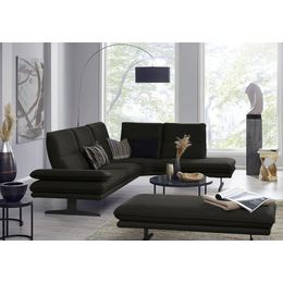 Ecksofa W.Schillig "broadway, Designsofa, toller Sitzkomfort, zeitlos, elegant, L-Form", schwarz (schwarz z59), B:284cm H:94cm T:224cm, Longlife Xtra-Leder Z59: Glattleder mit modischer Pr&auml;gung. Hautst&auml;rke 0, 9 - 1, 1 mm, Sofas, Ecksofa, Sitztiefenverstellung, Kopfteil- & Seitenteilverstellung, Breite 284cm