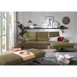 Ecksofa W.Schillig "broadway, Designsofa mit tollem Sitzkomfort", gr&uuml;n (camouflage z69), B:291cm H:94cm T:164cm, Longlife Xtra-Leder Z69: Das feinnarbige, gedeckte Softleder Z69 besticht durch seine au&szlig;ergew&ouml;hnliche Weichheit im trendigen &raquo;Vintage-Look&laquo;, Hautst&auml;rke 0, 9 - 1, 1 mm, Sofas, Ecksofa, Sitztiefenverstellung, Kopfteil- & Seitenteilverstellung, Breite 291cm