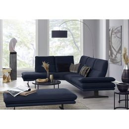 Ecksofa W.Schillig "broadway, Designsofa, toller Sitzkomfort, zeitlos, elegant, L-Form", blau (blau z59), B:284cm H:94cm T:224cm, Longlife Xtra-Leder Z59: Glattleder mit modischer Pr&auml;gung. Hautst&auml;rke 0, 9 - 1, 1 mm, Sofas, Ecksofa, Sitztiefenverstellung, Kopfteil- & Seitenteilverstellung, Breite 284cm