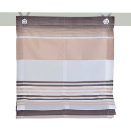 Raffrollo Kutti "Jamaica" Gr. 6, braun (braun, beige), B:80cm H:210cm, Obermaterial: 100% Polyester, Raffrollos, halbtransparent, Polyester, gewebt, Streifen, mit Edelstahlhaken