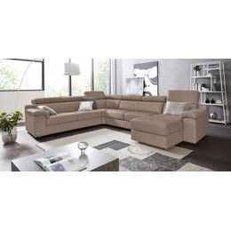 Wohnlandschaft Calia italia "CS_Mambo, U-Form, Familiensofa, bequem und zeitlos", grau (taupe), B:360cm H:98cm T:286cm, Sofas, in Leder, inklusive Kopfteilverstellung