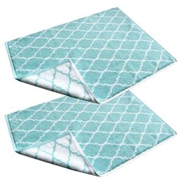 Badematte Framsohn FROTTIER "Tiles", blau, H:7mm, Baumwolle, Badematten, Baumwolle, Badvorleger, Hotelmatte, wendbar