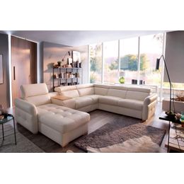 Wohnlandschaft exxpo - SOFA FASHION "Massimo, Familien Sofa mit viel Platz, Lederbezug, bequem, komfortabel", rosa (silk), B:336cm H:78cm T:268cm, Sofas, U-Form, inkl. Bettfunktion, Bettkasten, elektr. Relaxfunktion