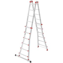 Vielzweckleiter Hailo "M80", rot (aluminiumfarben, rot), B:66cm H:167cm L:25cm, Aluminium, Leitern, Aluminium, 4x3 Sprossen