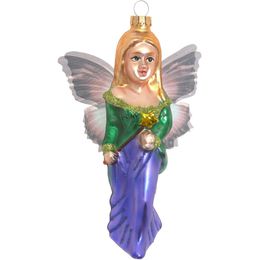 Christbaumschmuck KREBS GLAS LAUSCHA "Fee mit Flügeln, Blau/Grün,14cm", bunt (mehrfarbig), B:6cm H:6cm T:17cm, Glas, Weihnachtsbaumschmuck, Christbaumschmuck aus Glas, mundgeblasen, handgefertigt, Figur