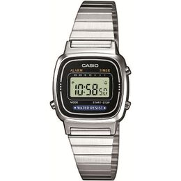 Chronograph CASIO VINTAGE, silber (silberfarben, schwarz), Armbanduhren, Damen, Quarzuhr, Armbanduhr, Damenuhr, Digitaluhr, Datum, Edelstahlarmband