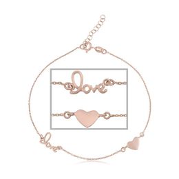Fußkette Firetti "Schmuck Geschenk Silber 925 Körperschmuck Herz+LIEBE Ankerkette", rosa (silber, 925, roségoldfarben), Fußketten, Silber 925 (Sterlingsilber)