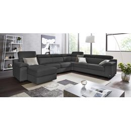 Wohnlandschaft Calia italia "CS_Mambo, U-Form, Familiensofa, bequem und zeitlos", schwarz, B:360cm H:98cm T:286cm, Sofas, in Leder, inklusive Kopfteilverstellung