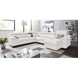 Wohnlandschaft Calia italia "CS_Mambo, U-Form, Familiensofa, bequem und zeitlos", beige (creme), B:360cm H:98cm T:286cm, Sofas, in Leder, inklusive Kopfteilverstellung