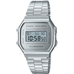 Chronograph CASIO VINTAGE, silber (grau, silberfarben), Armbanduhren, Damen, Quarzuhr, Armbanduhr,Damenuhr, Herrenuhr, Digitaluhr, Edelstahlarmband
