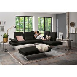 Ecksofa W.Schillig "broadway, Designsofa, mit tollem Sitzkomfort, L-Form", schwarz (schwarz z59), B:284cm H:94cm T:224cm, Longlife Xtra-Leder Z59: Glattleder mit modischer Pr&auml;gung. Hautst&auml;rke 0, 9 - 1, 1 mm, Sofas, Ecksofa, Sitztiefenverstellung, Kopfteil- & Seitenteilverstellung, Breite 284cm