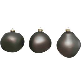 Weihnachtsbaumkugel LEONIQUE "Birdelle matt, Weihnachtsdeko, Christbaumschmuck, Christbaumkugeln", grau (grau matt), Ø:10cm, Glas, Weihnachtsbaumkugeln, Weihnachtsbaumkugeln, Baumkugeln in organischer Form, Ø 10 cm, organische Kugeln aus Glas