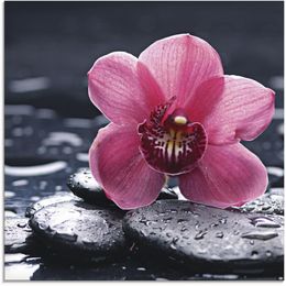 Glasbild Artland "Stillleben mit Kiesel und einer Orchidee", pink (farbe bild(er): pink), B:40cm H:40cm, Bilder, in verschiedenen Größen