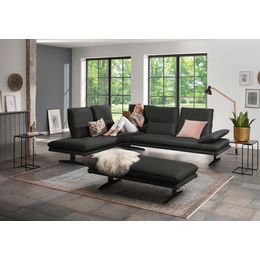 Ecksofa W.Schillig "broadway, Designsofa, toller Sitzkomfort, zeitlos, elegant, L-Form", grau (graphit z59), B:284cm H:94cm T:224cm, Longlife Xtra-Leder Z59: Glattleder mit modischer Pr&auml;gung. Hautst&auml;rke 0, 9 - 1, 1 mm, Sofas, Ecksofa, Sitztiefenverstellung, Kopfteil- & Seitenteilverstellung, Breite 284cm