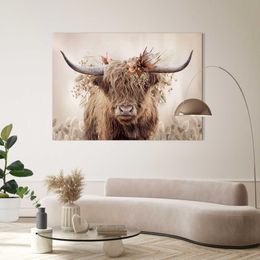 Deco-Panel Reinders "Highlander in Blumen", beige (farbe bild(er): beige), B:140cm H:100cm T:2cm, Holzwerkstoff, Bilder