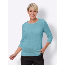 3/4 Arm-Pullover Classic Basics "Rundhals-Pullover", Damen, Gr. 52, blau (aquamarin), 100% Polyacryl, unifarben, Pullover
