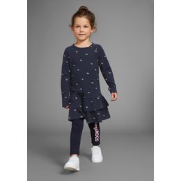 Jerseykleid Kangaroos "Kangaroos-Allover Kleid", Mädchen, Gr. 128/134, N-Gr, blau (marine gemustert), Jersey, Obermaterial: 95% Baumwolle, 5% Elasthan, bedruckt, Basic, Rundhals, abgesteppte Kante, Kleider, für kleine Mädchen