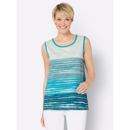 Shirttop Classic Basics, Damen, Gr. 50, blau (t&uuml;rkis, zartmint, bedruckt), 100% Baumwolle, gemustert, gestreift, Rundhals, Tops Shirttop