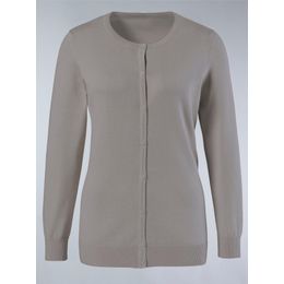 Strickjacke Classic Basics, Damen, Gr. 42, grau (steingrau), 100% Baumwolle, unifarben, figurumspielend, Strickjacken Strickjacke