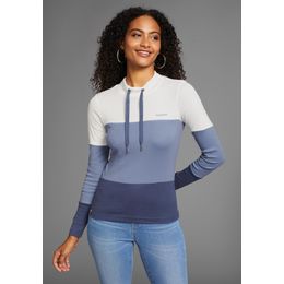 Langarmshirt Kangaroos, Damen, Gr. 40/42 (M), blau (blau, weiß), Rippware, Obermaterial: 100% Baumwolle. Einsatz: 60% Baumwolle, 40% Polyester, Casual, sehr figurbetont hüftbedeckend, Shirts, mit Farbverlauf