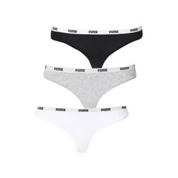 String Puma, Damen, Gr. XS, schwarz (weiß, grau, schwarz), Obermaterial: 95% Baumwolle, 5% Elasthan, bedruckt, unifarben, eng, Unterhosen, mit Logobund