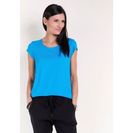 T-Shirt Seidel Moden, Damen, Gr. 34, blau (t&uuml;rkis), Jersey, Obermaterial: 96% Viskose, 4% Elasthan, unifarben, figurumspielend h&uuml;ftlang, Rundhals, abgesteppte Kante, Shirts T-Shirt, mit Kappen&auml;rmel, MADE IN GERMANY