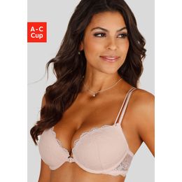 Push-up-BH Lascana, Damen, Gr. 75, Cup C, rosa (rose), Spitze, Obermaterial: 60% Polyamid, 35% Polyester, 5% Elasthan, Feminin, BHs, mit praktischem Vorderverschluss und zarten Spaghettiiträgern, Dessous