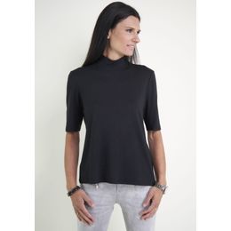 Stehkragenshirt Seidel Moden, Damen, Gr. 48, schwarz, Jersey, Obermaterial: 96% Viskose, 4% Elasthan, unifarben, figurumspielend h&uuml;ftlang, Rundhals, abgesteppte Kante, Shirts Stehkragenshirt, im h&uuml;ftlangen Schnitt, MADE IN GERMANY