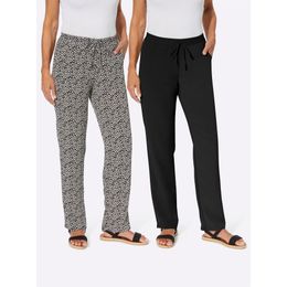 Schlupfhose Classic Basics, Damen, Gr. 20, Kurzgr&ouml;&szlig;en, schwarz-wei&szlig; (schwarz, schwarz, wei&szlig;, bedruckt), 100% Polyester, gebl&uuml;mt, gemustert, unifarben, lang, Hosen Schlupfhose