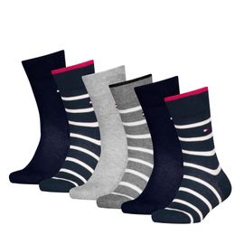 Socken Tommy Hilfiger "TH KIDS SOCK 6P BRETON STRIPE ECOM", Damen, Gr. 27-30, blau (blau, grau), Baumwollmischung, normal, Socken, gestreift und uni