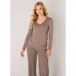 Langarmshirt Base Level, Damen, Gr. 36, grau (schwarz taupe), Web, Obermaterial: 96% Viskose, 4% Elasthan, unifarben, regular fit normal, V-Ausschnitt, Shirts Langarmshirt, mit V-Ausschnitt