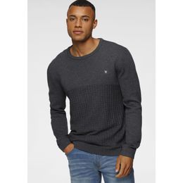 Strickpullover Bruno Banani, Herren, Gr. L (52/54), grau (anthrazit, meliert), Obermaterial: 50% Baumwolle, 50% Polyacryl, meliert, schmal, Rundhals, B&uuml;ndchen, Pullover Strickpullover, mit modischer Struktur, Topseller
