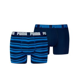 Boxershorts Puma "Puma MEN EVERYDAY STRIPED BOXERS 2P", Herren, Gr. XL, blau, Obermaterial: 95% Baumwolle, 5% Elasthan, normal, Unterhosen, mit kontrastfarbigem Schriftzug