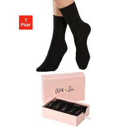 Basicsocken Lascana, Damen, Gr. 35-38, schwarz (7x schwarz), Baumwollmischung, unifarben, elastisch, Socken, mit hochwertiger Logo Stickerei