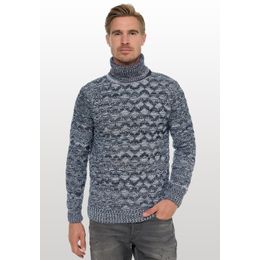 Strickpullover Rusty Neal, Herren, Gr. XL, blau, 70% Polyacryl, 30% Baumwolle, unifarben, normal, hoch geschlossener Ausschnitt, Pullover Strickpullover, mit angesagtem Karo-Design