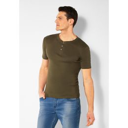 H.I.S. T-Shirt H.I.S, Herren, Gr. S, gr&uuml;n (khaki), Feinripp, Obermaterial: 100% Baumwolle, unifarben, Basic, k&ouml;rpernah normal, Rundhals, abgesteppte Kante, Shirts T-Shirt, mit aufwendiger Knopfleiste, perfekt als Unterziehshirt