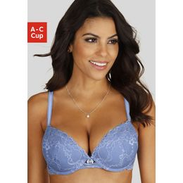 Push-up-BH Lascana, Damen, Gr. 70, Cup B, blau (hellblau), Spitze, Obermaterial: 60% Polyamid, 35% Polyester, 5% Elasthan, BHs Push-up-BH, aus floraler Spitze, Dessous