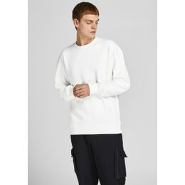 Jack & Jones Sweatshirt JACK & JONES "JJESTAR BASIC SWEAT CREW NECK NOOS", Herren, Gr. S, weiß, angeraute Sweatware, Obermaterial: 70% Baumwolle, 30% Polyester, unifarben, loose fit normal, Rundhals, Rippbündchen, Sweatshirts