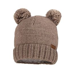 Strickm&uuml;tze MaxiMo, Jungen, Gr. 47, braun, Strick, Materialmix, unifarben, M&uuml;tzen Strickm&uuml;tze, aus softer Wollmischung mit zwei Pompons