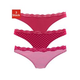 String Lascana, Damen, Gr. 32/34, rot (rot, gestreift, uni, gepunktet), Obermaterial: 95% Baumwolle, 5% Elasthan. Spitze: 87% Polyamid, 13% Elasthan, gepunktet, gestreift, unifarben, körpernah, Unterhosen, aus elastischer Baumwolle mit zarter Spitze