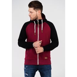 Sweatjacke behype "HENRAY", Herren, Gr. S, rot (weinrot), 70% Baumwolle, 30% Polyester, mehrfarbig, normal, ohne Ausschnitt, Sweatjacken Sweatjacke, mit erh&ouml;htem Kragen
